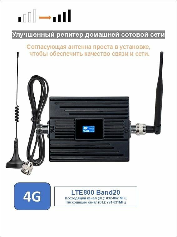 LTE800 МГц Домашний ретранслятор сотовой сети 4G Расширитель сети Полоса 20 Комплект антенны приемника сигнала