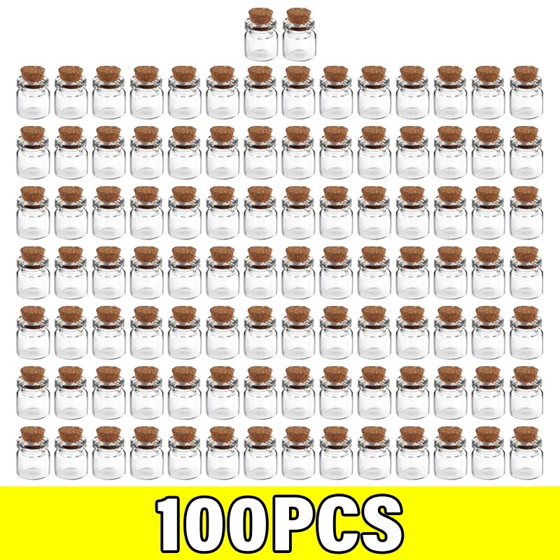 100шт мини-бутылки стеклянные с пробкой, 100PCS