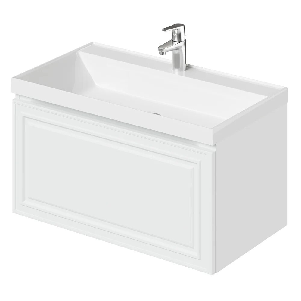 Тумба с раковиной Itana Verona 2.0 80 подвесная, 80 см, белая, из МДФ, с ящиками, раковина для ванной из камня, прямоугольная