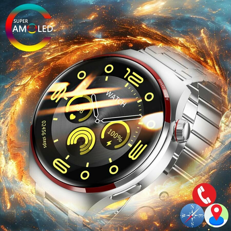 Watch SACOSDING Смарт часы черные мужские 47мм , электронные, круглые c сенсорным экраном, фитнес браслет-шагомер