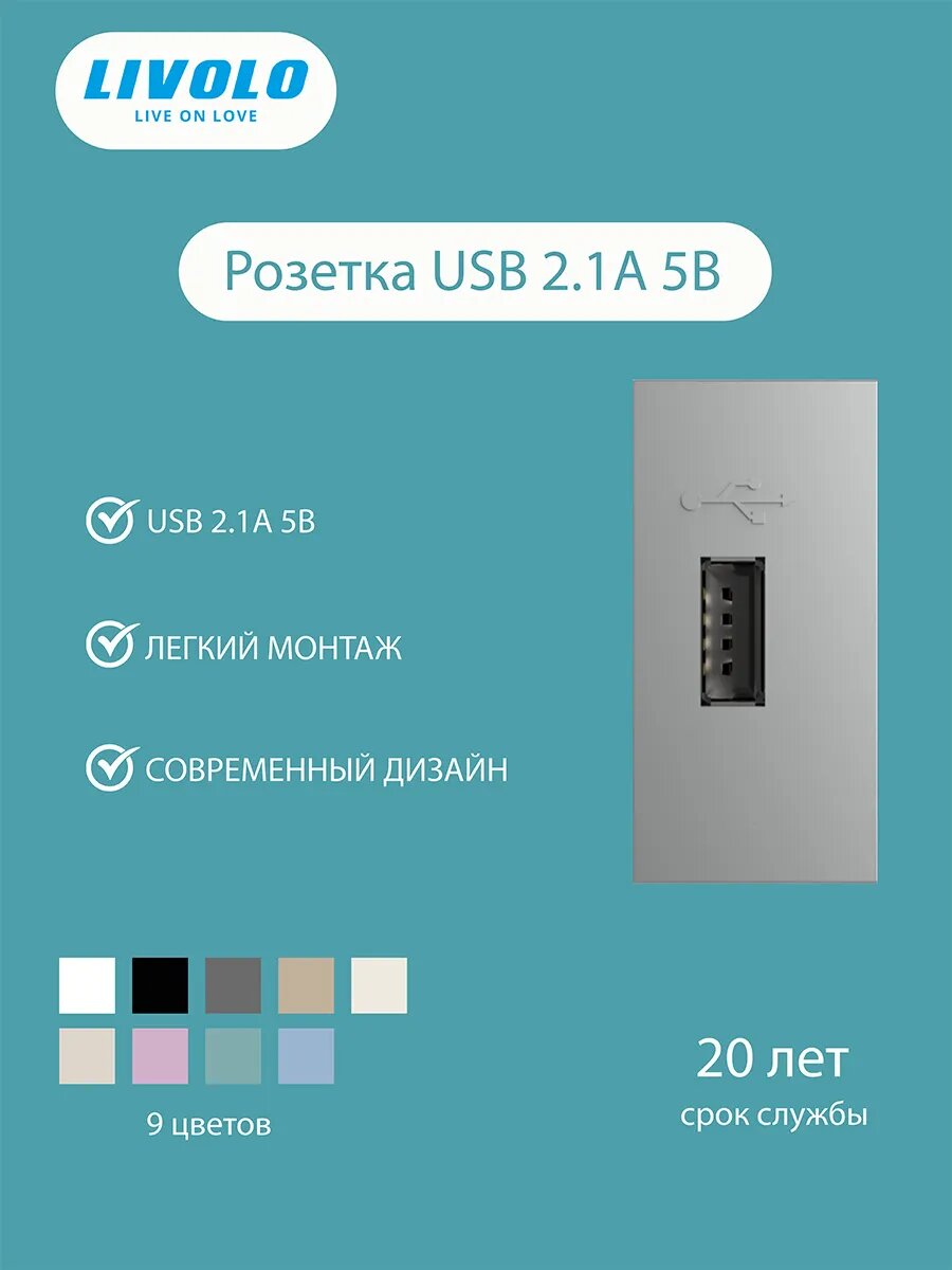 Розетка USB с блоком питания 2.1А 5В