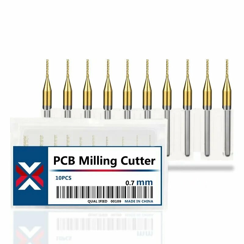 Набор фрез кукуруза 0,7 мм, Титановое покрытие, Без кольца, 10 шт, Для печатных плат PCB