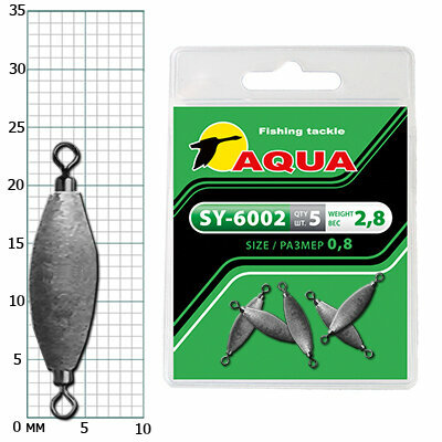 Груз с вертлюгом для рыбалки AQUA SY-6002 0,8 (2,8g) (упк. 5шт.)