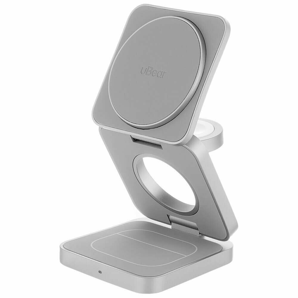 Беспроводное зарядное устройство uBear Balance 3 в 1 с поддержкой MagSafe (WL09SL31-ADM), серебристый