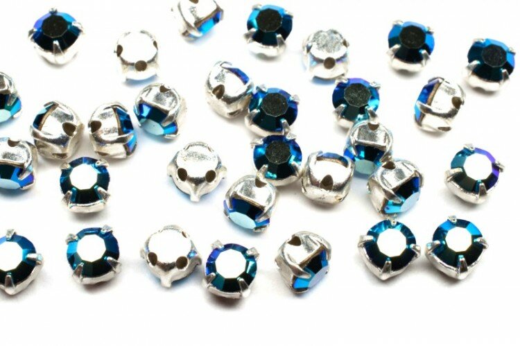 Шатоны Preciosa Maxima 4мм в оправе, цвет jet AB/silver, 63-180, 10шт