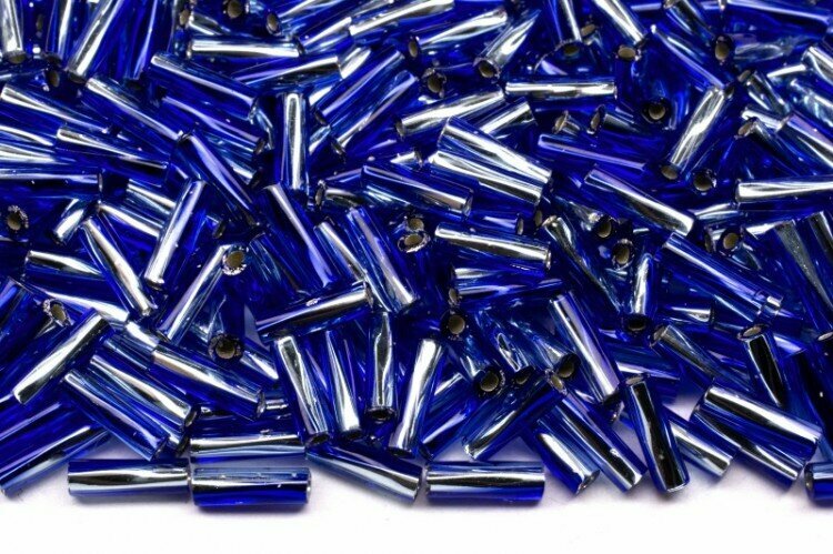 Бисер японский Miyuki Twisted Bugle 2х6мм #3939 вода/кобальт, серебряная линия внутри, 10 грамм