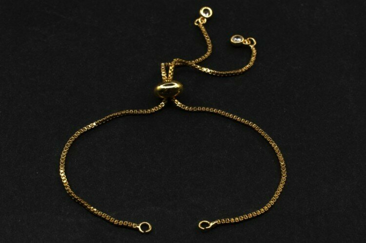 Основа для браслета Цепочка с замком-слайдер 21,5см, звено 1,2х1,2мм, цвет золото, латунь,18К позолота, 16-083, 1шт