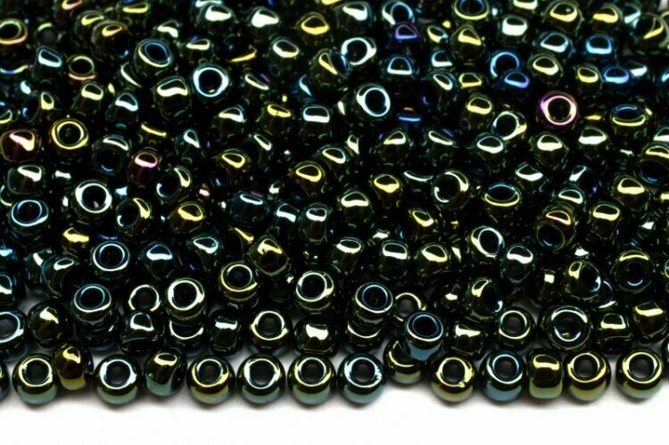 Бисер японский MIYUKI круглый 8/0 #0453 зеленый ирис, металлизированный, 10 грамм