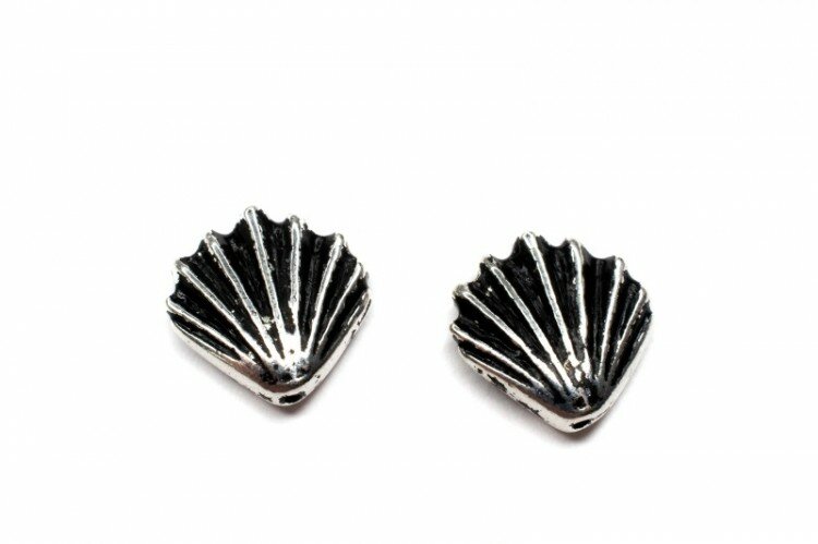 Разделительная бусина TierraCast Ракушка 13х13х4мм, отверстие 1мм, цвет античное серебро, 94-5679-12, 1шт