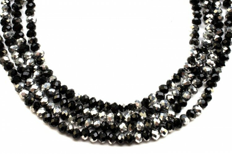 Бусина стеклянная Рондель 3х2,5мм, цвет черный/серебро, 501-105, 20шт