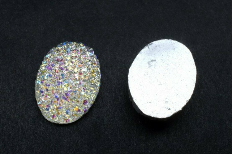 Кабошон овальный (друзы) 18х13х5мм, цвет белый, смола, 2006-028, 2шт