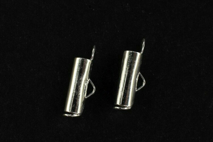 Концевик-трубочка с петелькой 12х6мм, внутренний диаметр 3мм, отверстие 1х2мм, цвет серебро, 04-137, 2шт