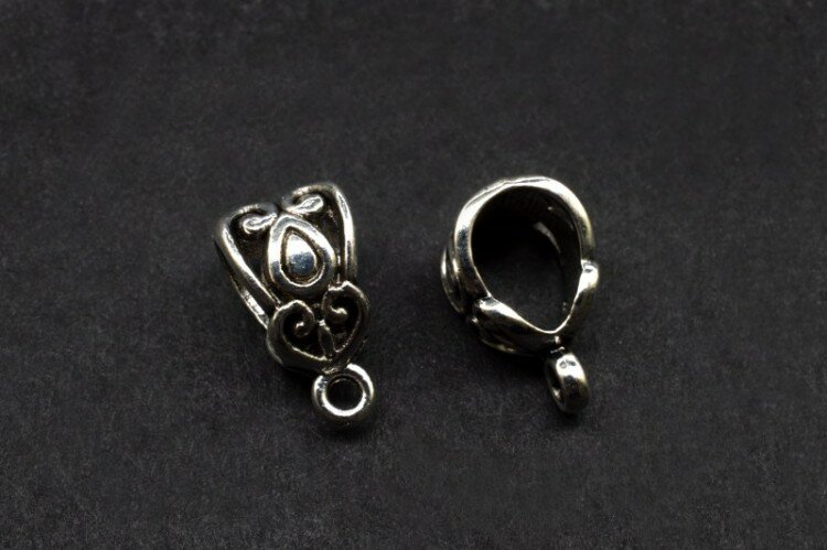 Держатель для кулонов 14х8мм, отверстие 1,5 и 6мм, цвет античное серебро, сплав металлов, 03-003, 5шт