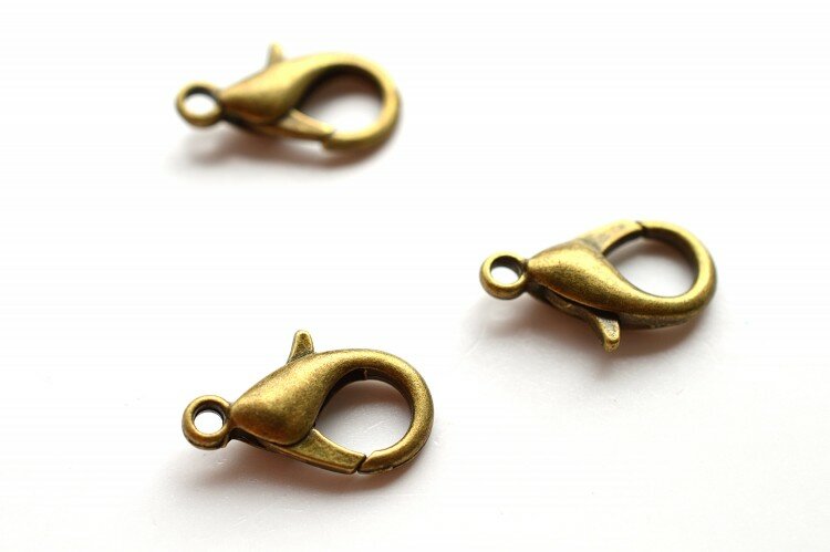 Замок-карабин 10х6мм, отверстие 1мм, цвет античная бронза, сплав металлов, 07-023, 4шт