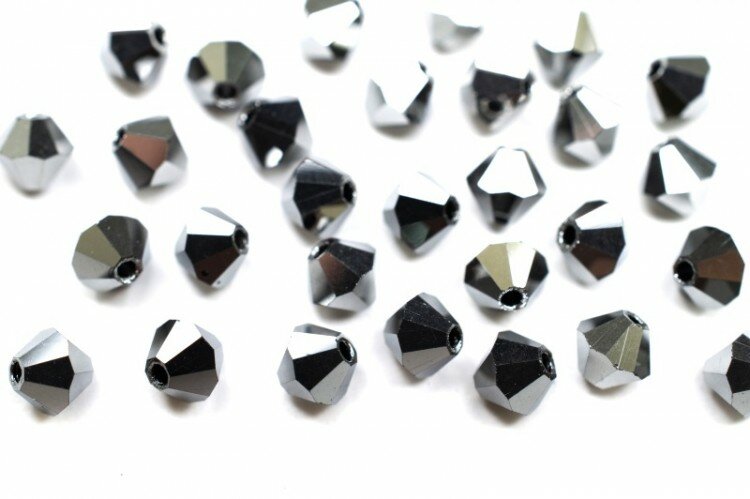 Бусины биконусы хрустальные 4мм, цвет JET HEMATITE FULL, 746-039, 20шт