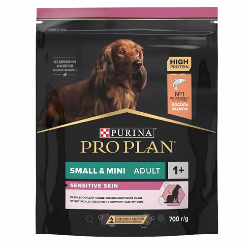 При чувствительной коже сухой корм про план для взрослых собак мелких пород с лососем 700 г