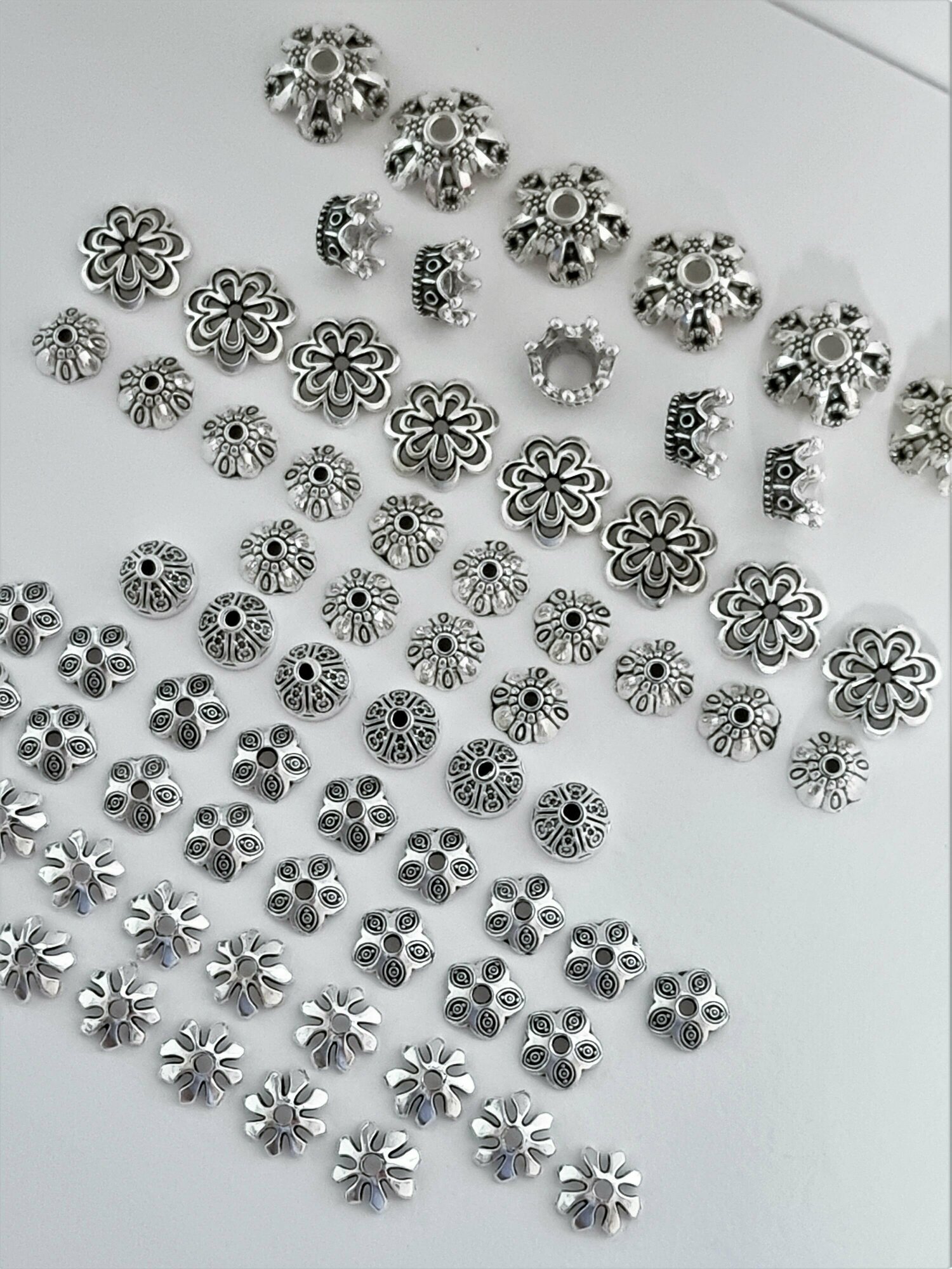 Шапочки для бусин 7-15мм. Цвет Родий-26. 93шт.