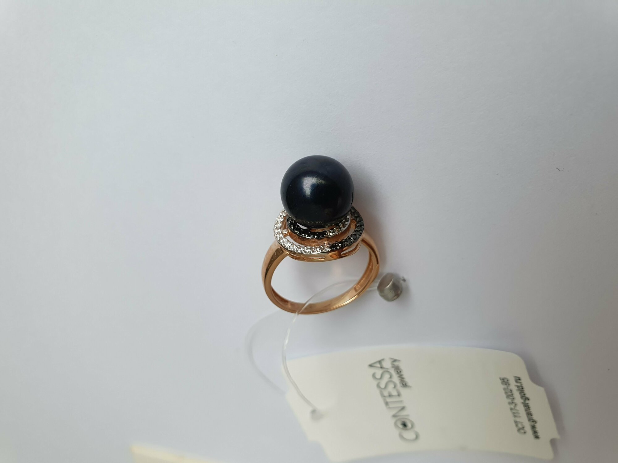 Кольцо, красное золото, 585 проба, жемчуг, фианит