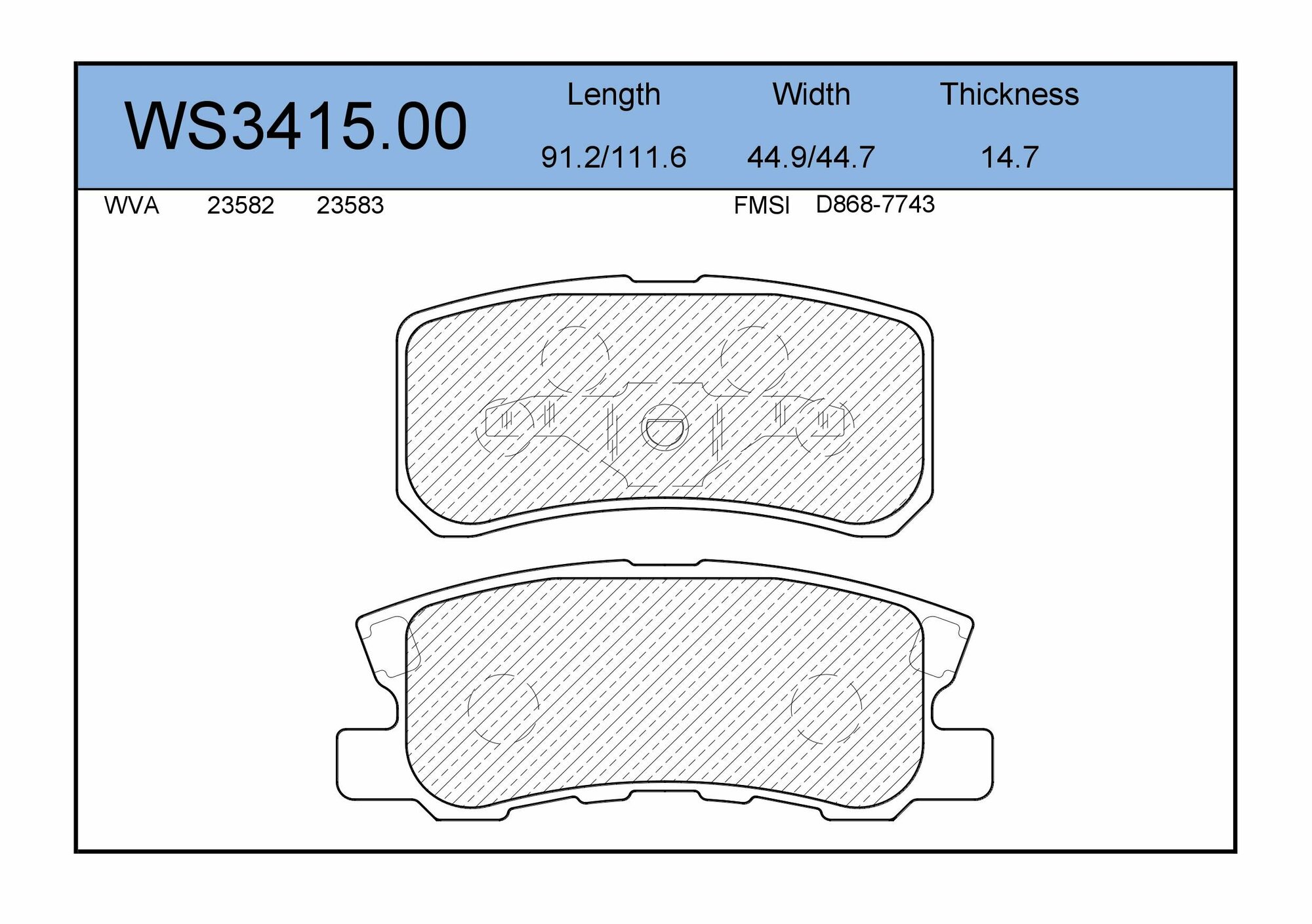 Колодки тормозные дисковые зад JEENICE WS3415.00