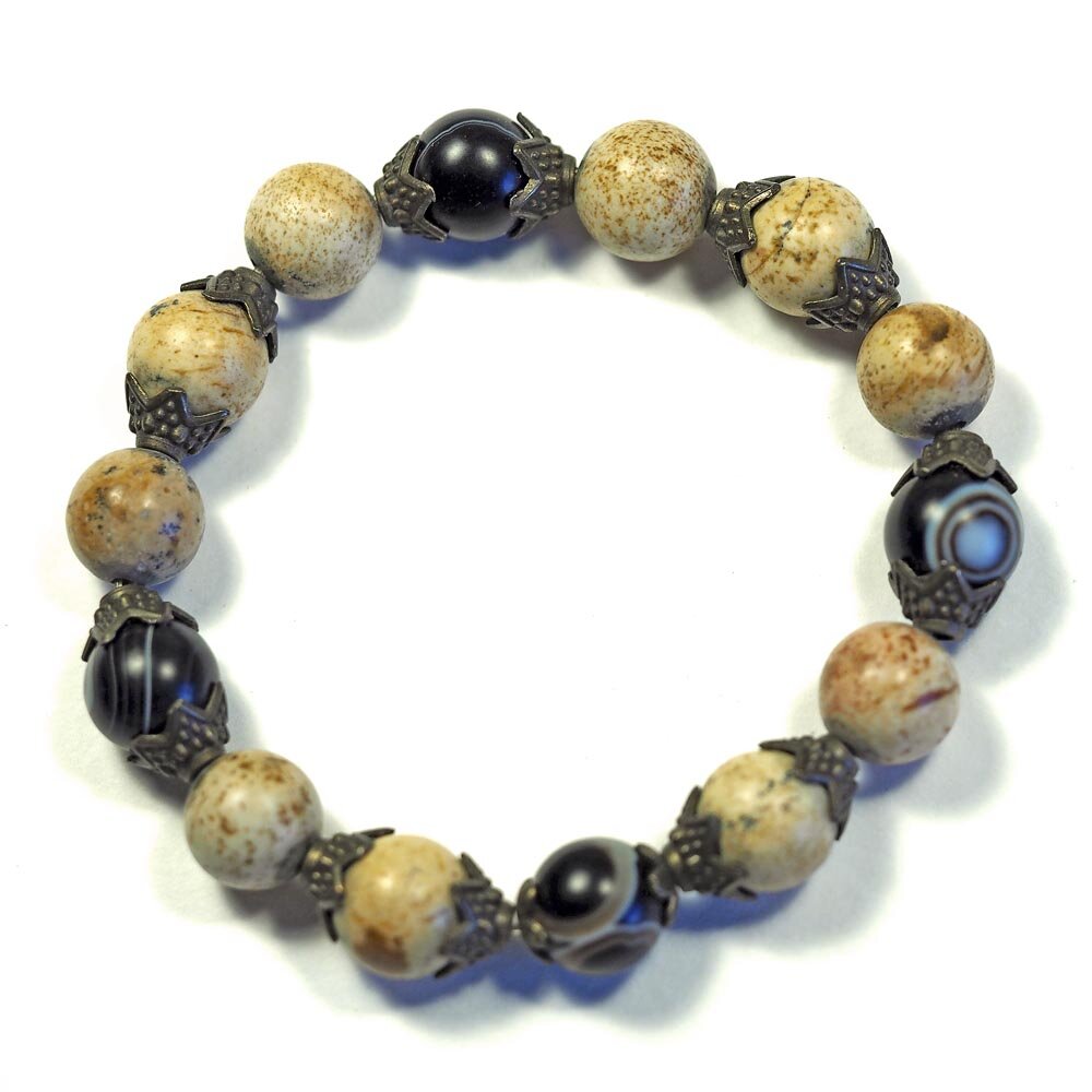 Браслет-нить, агат, яшма