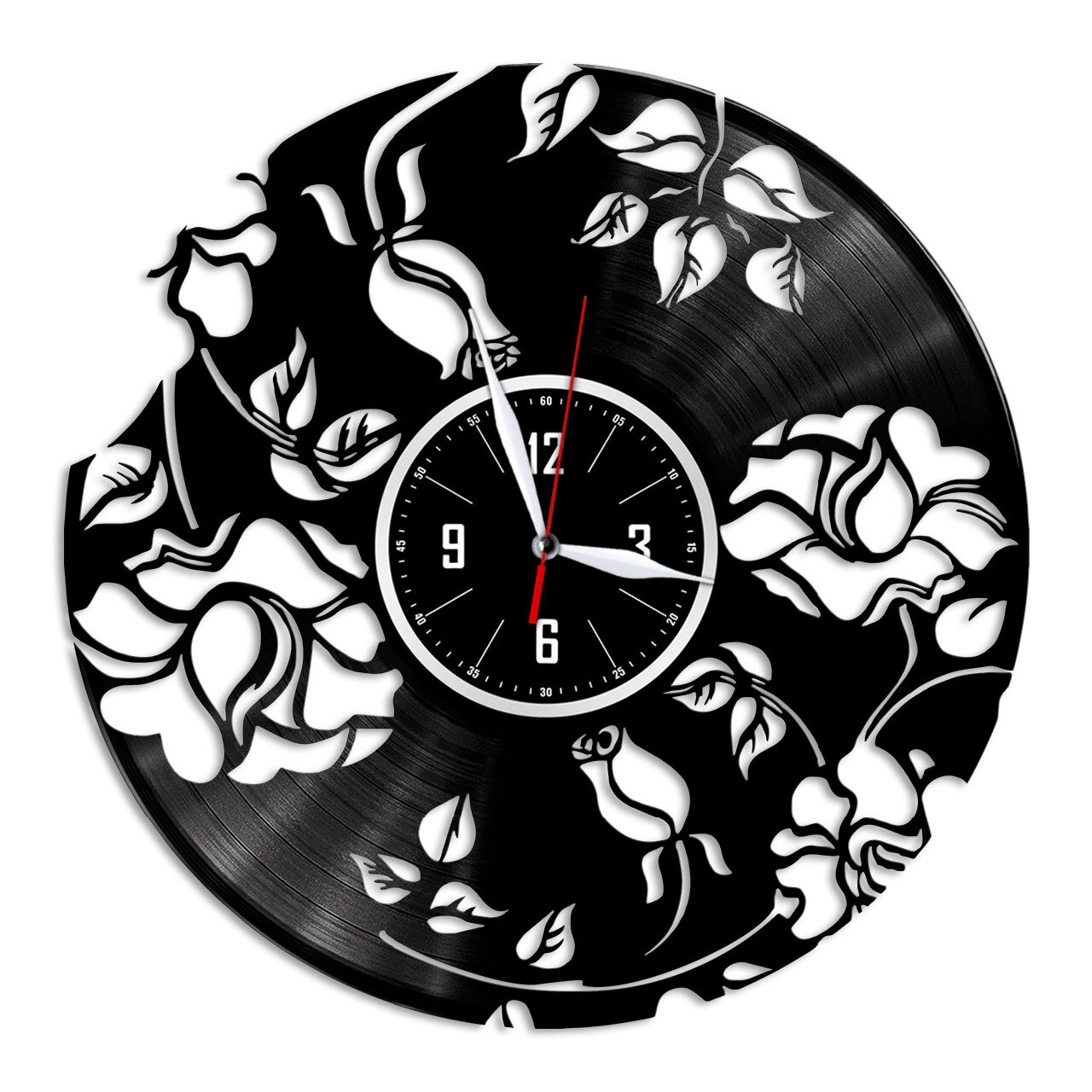Розы - настенные часы из виниловой пластинки, диаметр 30 см, VinylLab