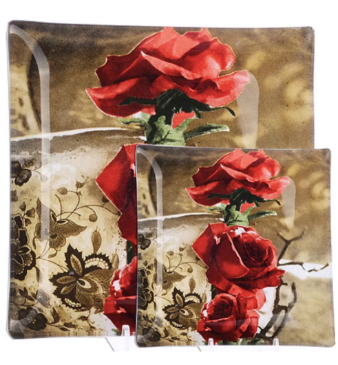 Набор из 7 тарелок 29,5 х 29.5 см. 18 х 18 см. для подачи, сервировки Иранское стекло