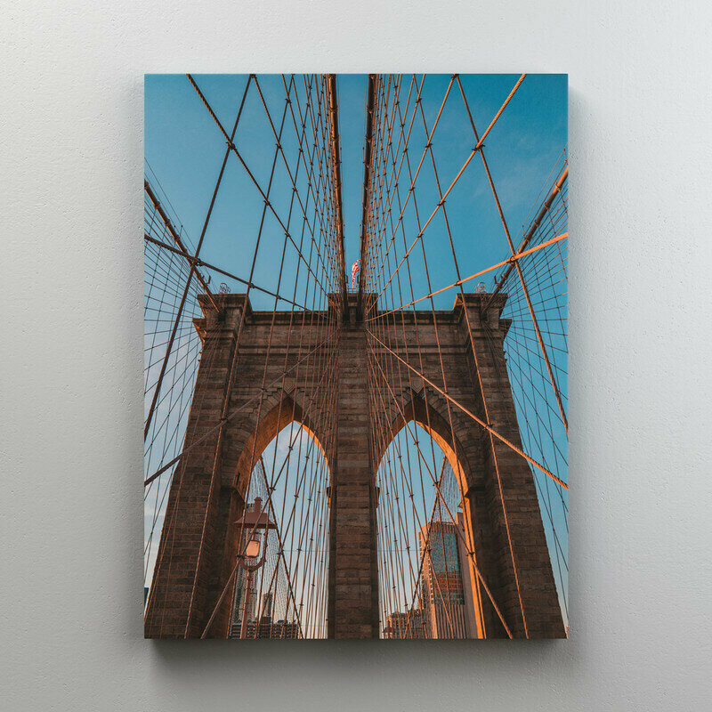 Интерьерная картина на холсте "Бруклинский мост на фоне неба- Нью Йорк", размер 22x30 см