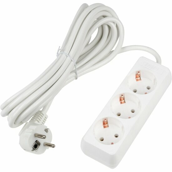 Удлинитель Uniel S-GCU3-5 WHITE Ultra, шнур 5м, 3 гнезда, 16A, с/з. Белый, UL-00010002