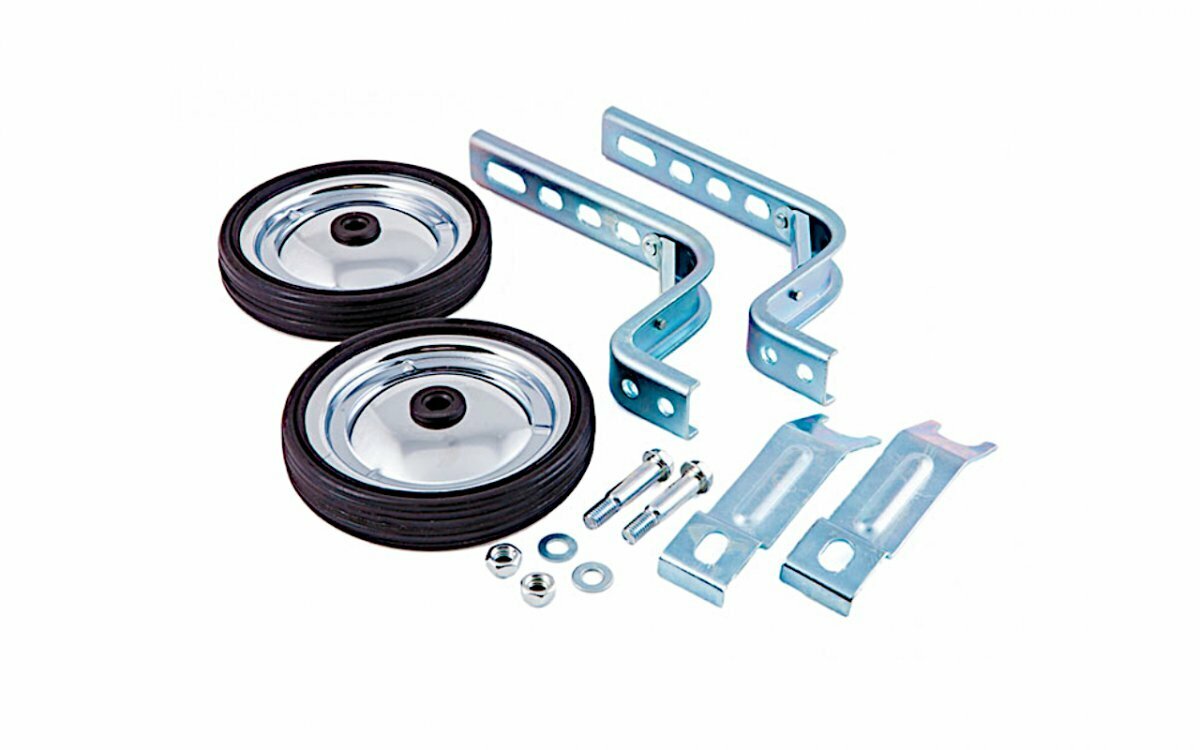 Колеса боковые балансирные для детского велосипеда на 12-20" с крепежом , металлические 128мм хромированные