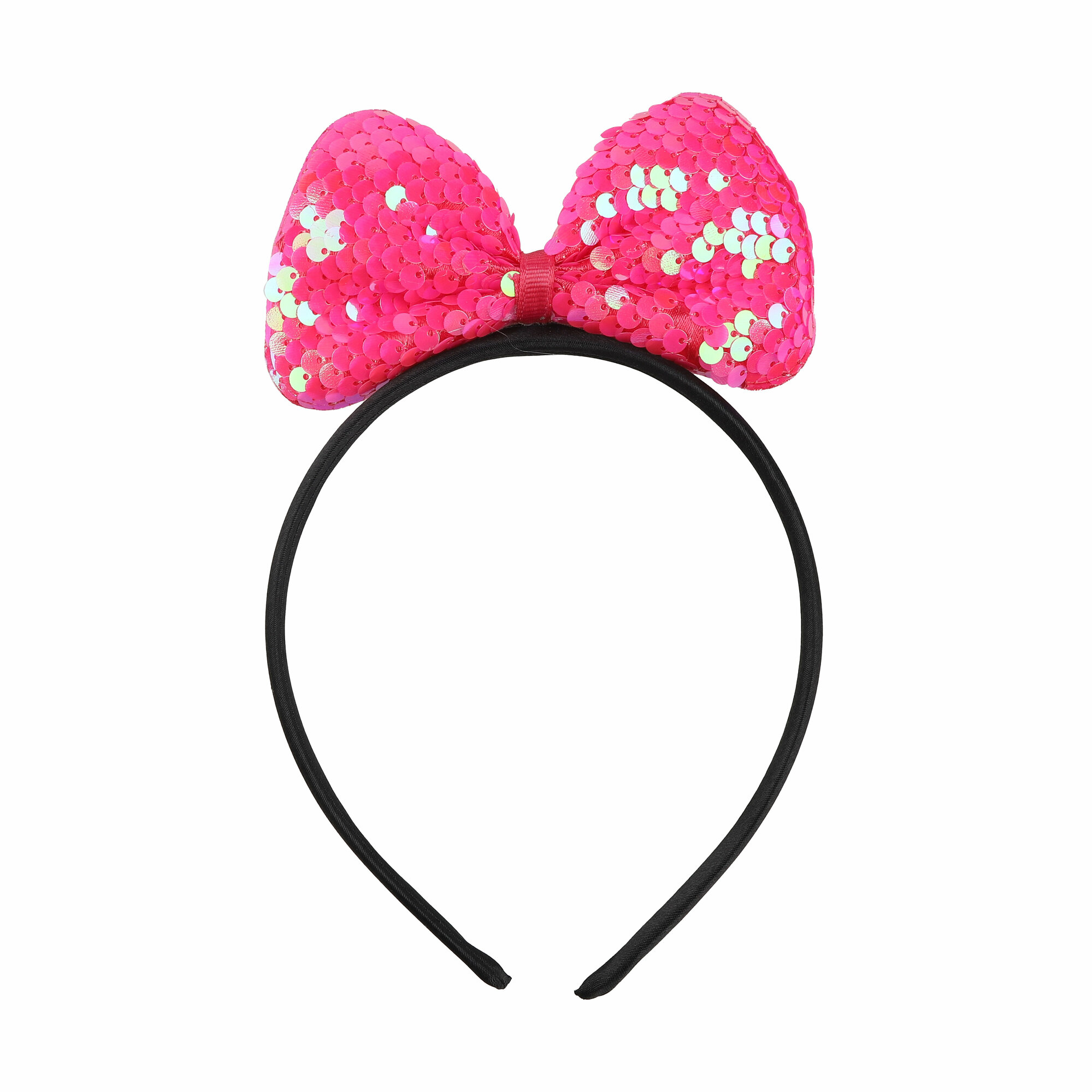 Ободок, Прелестный бант, с пайетками, Ярко-розовый, 1 шт.