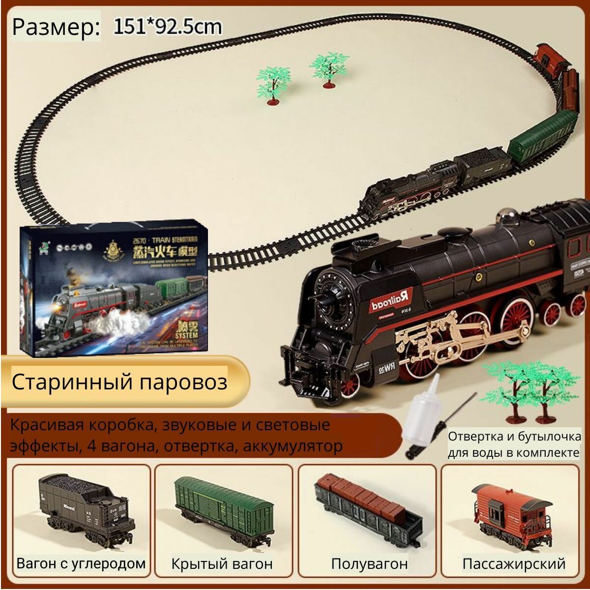 Железная дорога со старинным паровозом