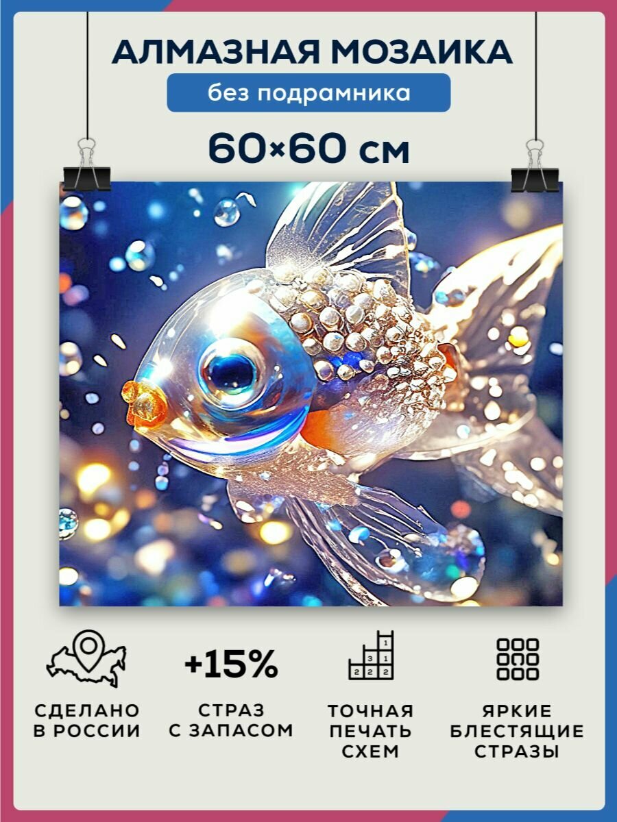 Алмазная мозаика 60x60 Серебряная рыбка без подрамника