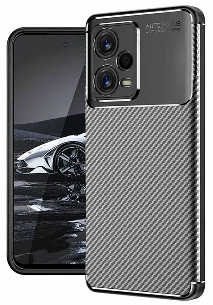 Чехол на Poco X5 5G силиконовый под карбон чёрный противоударный