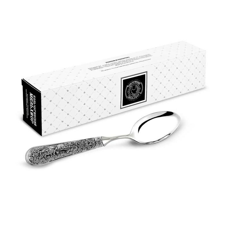 Кольчугинский мельхиор Ложка столовая "Лось" посеребренная полированная с чернением (КМ536ЛЖ06)