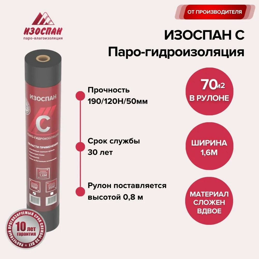 Паро-гидроизоляция Изоспан C (1.6*43.75 м) 70 кв. м. свернутый в 0,8 м. + Агротекс 60, белый, размер: 3,2*10 м.