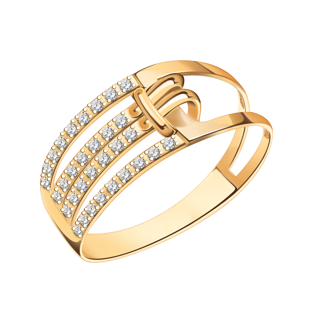 Кольцо широкое, золото, 585 проба, фианит