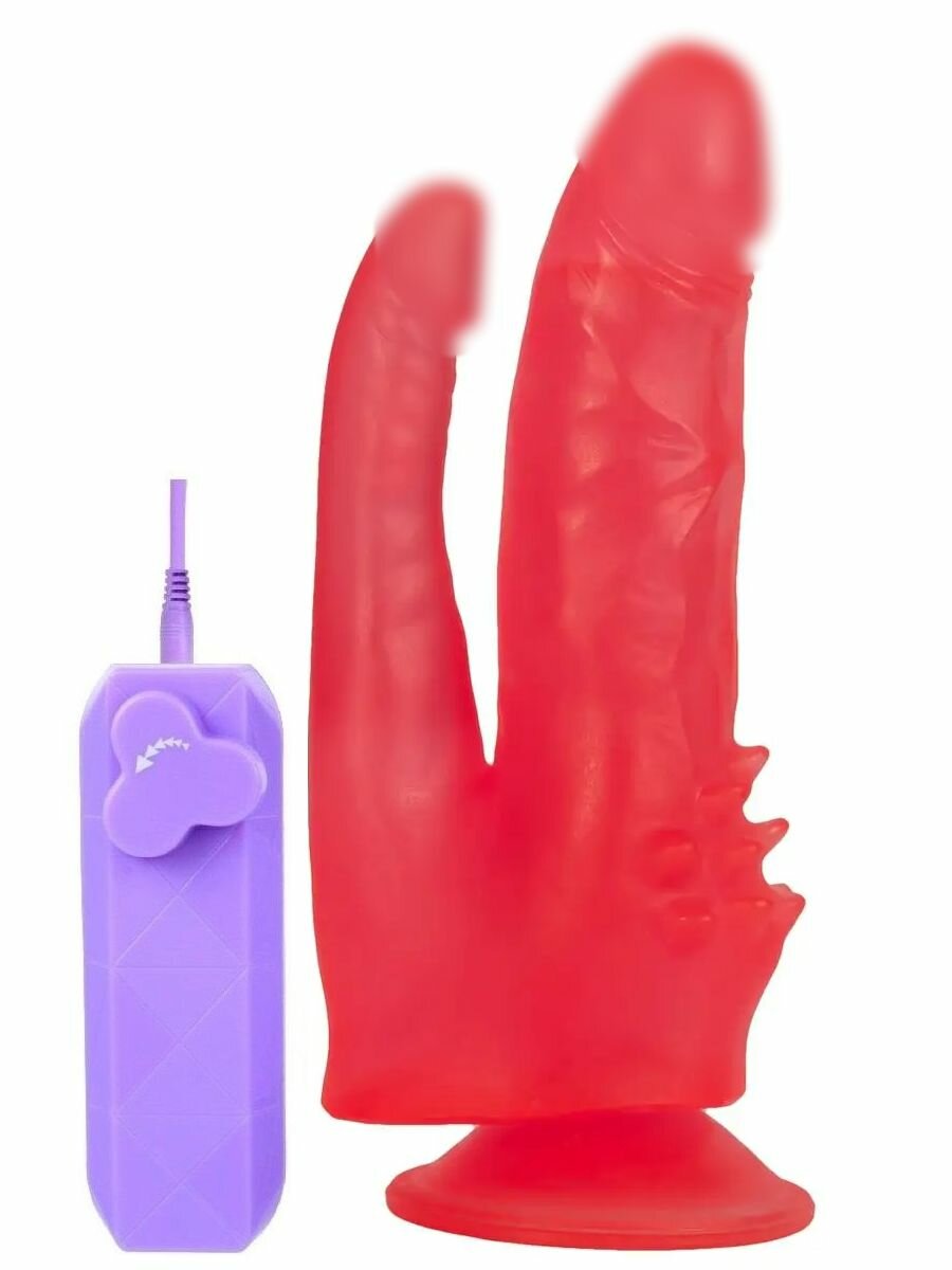 Вибратор анально-вагинальный с клиторальной стимуляцией, гелевый, реалистичный, 19см