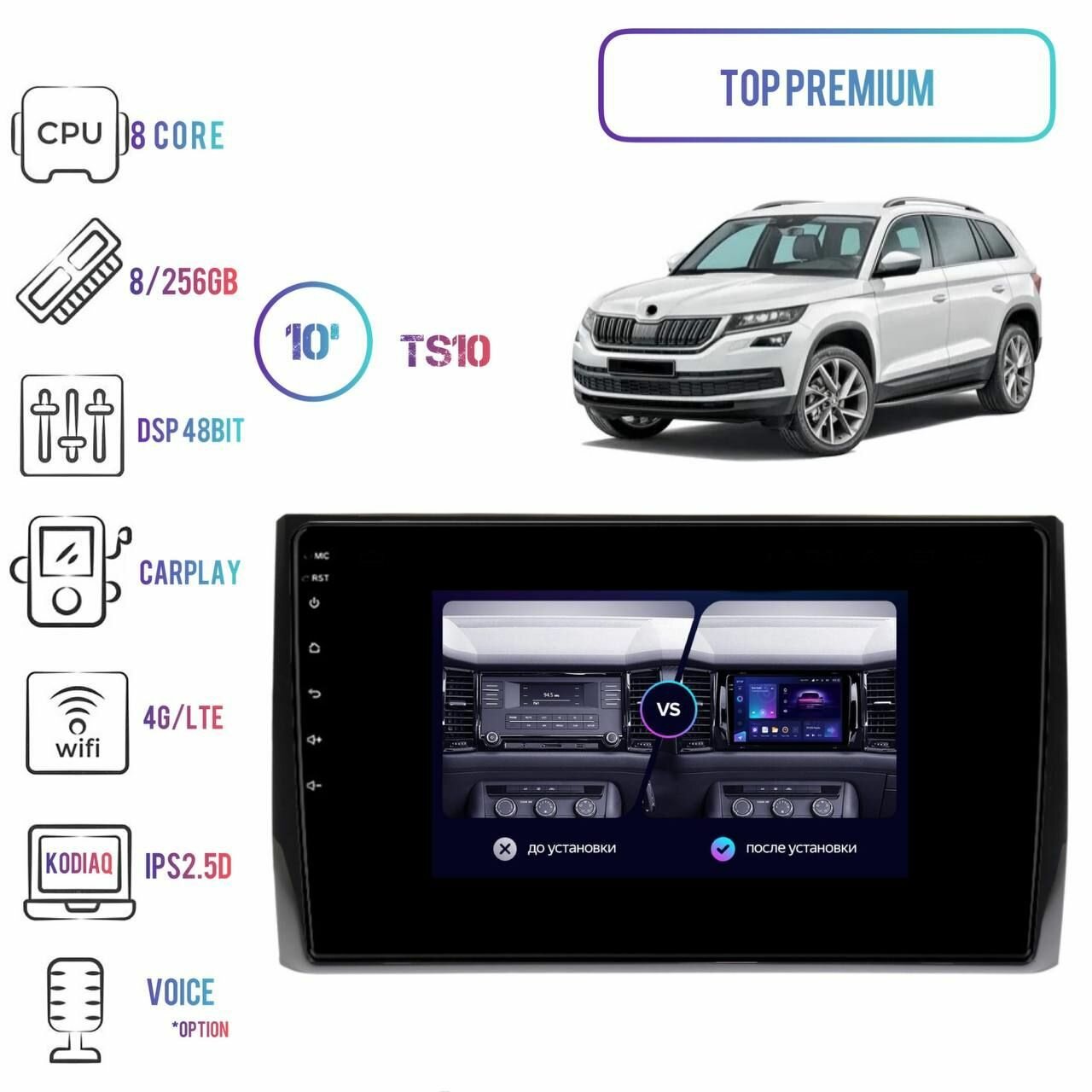 Магнитола для Skoda Kodiaq, Karoq 2016+ MFA TS10 8+256Gb+8ядер+голосовое управление