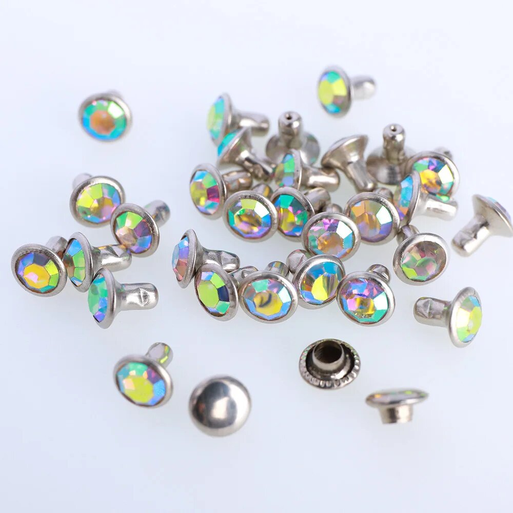 Заклепки с кристаллами Crystal AB, 6 мм, серебряные, 100 шт