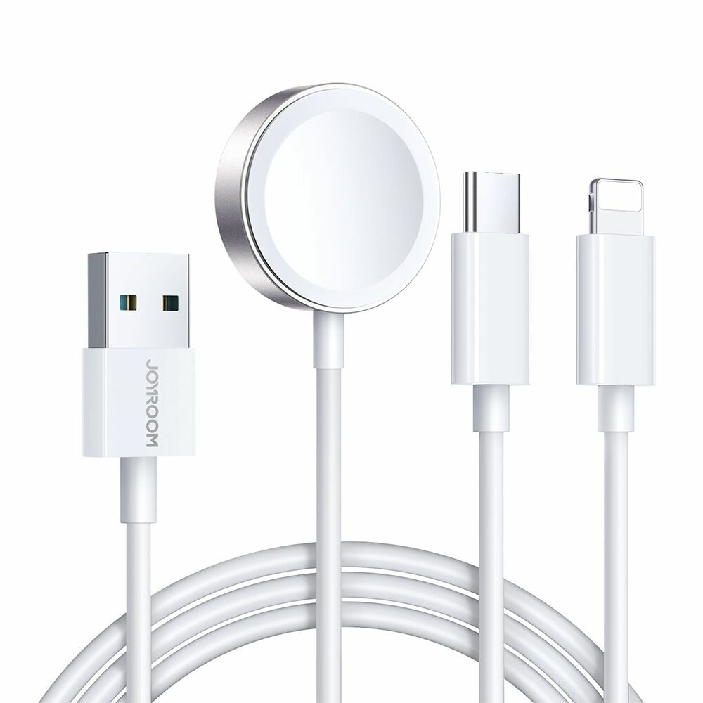 Зарядное устройство Joyroom 3 в 1, S-IW008 для Apple Watch и кабели Lightning и Type-C / Белый