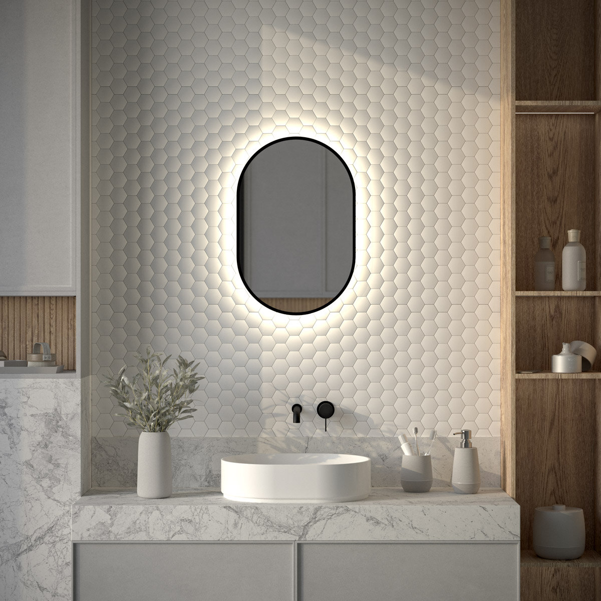 Зеркало с окантовкой и LED-подсветкой настенное AURA DEFESTO 40x60 см (Без выключателя), для гостиной, прихожей, спальни, кабинета и ванной комнаты, DF 2921