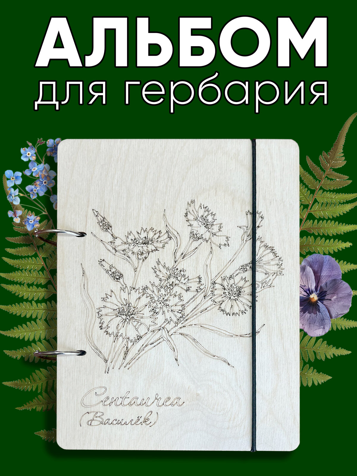 Альбом для гербария и коллекционирования трав, цветов и растений Василек с калькой