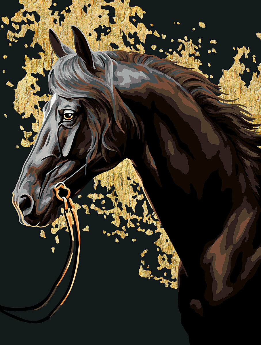 Фрея PNB/PMPT-275-NX00 Набор по номерам с поталью, черного холста, 40×30 см, Вороной скакун