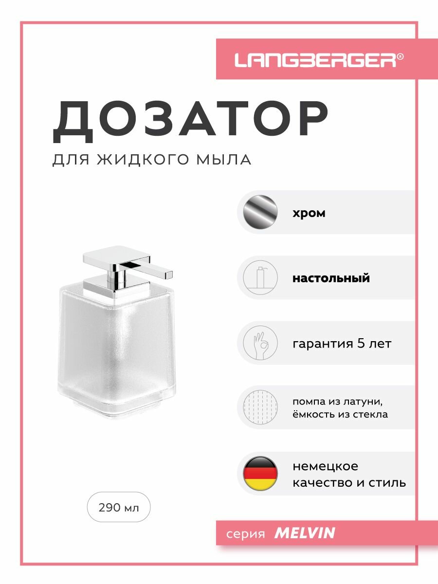 Диспенсер Langberger Дозатор для жидкого мыла стеклянный настольный квадратный 32021A-01-00