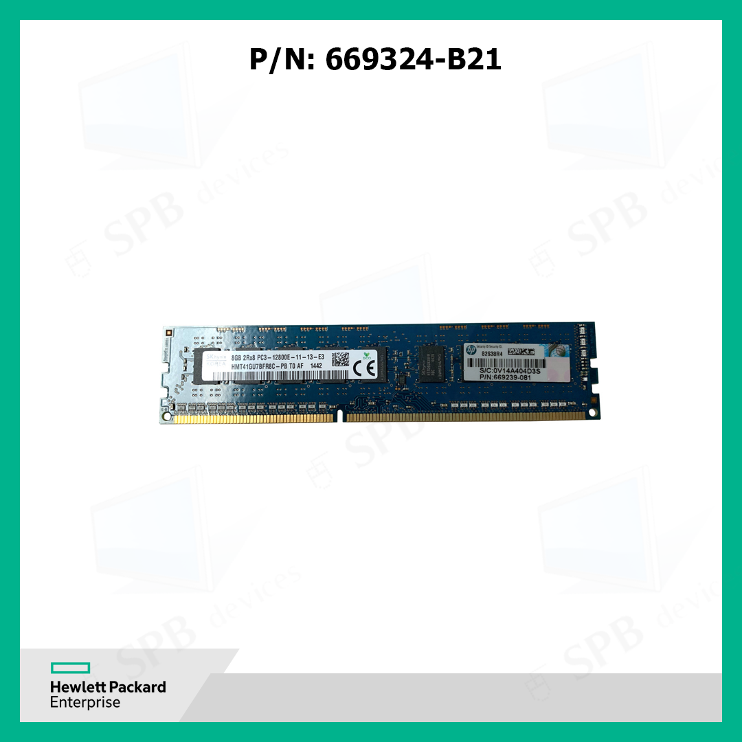 Модуль памяти HP 669324-B21 HP 8GB (1x8GB) Dual Rank x8 PC3-12800E (DDR3-1600) Unbuffered CAS-11 Memory, 669239-081, 684035-001 — фото 1