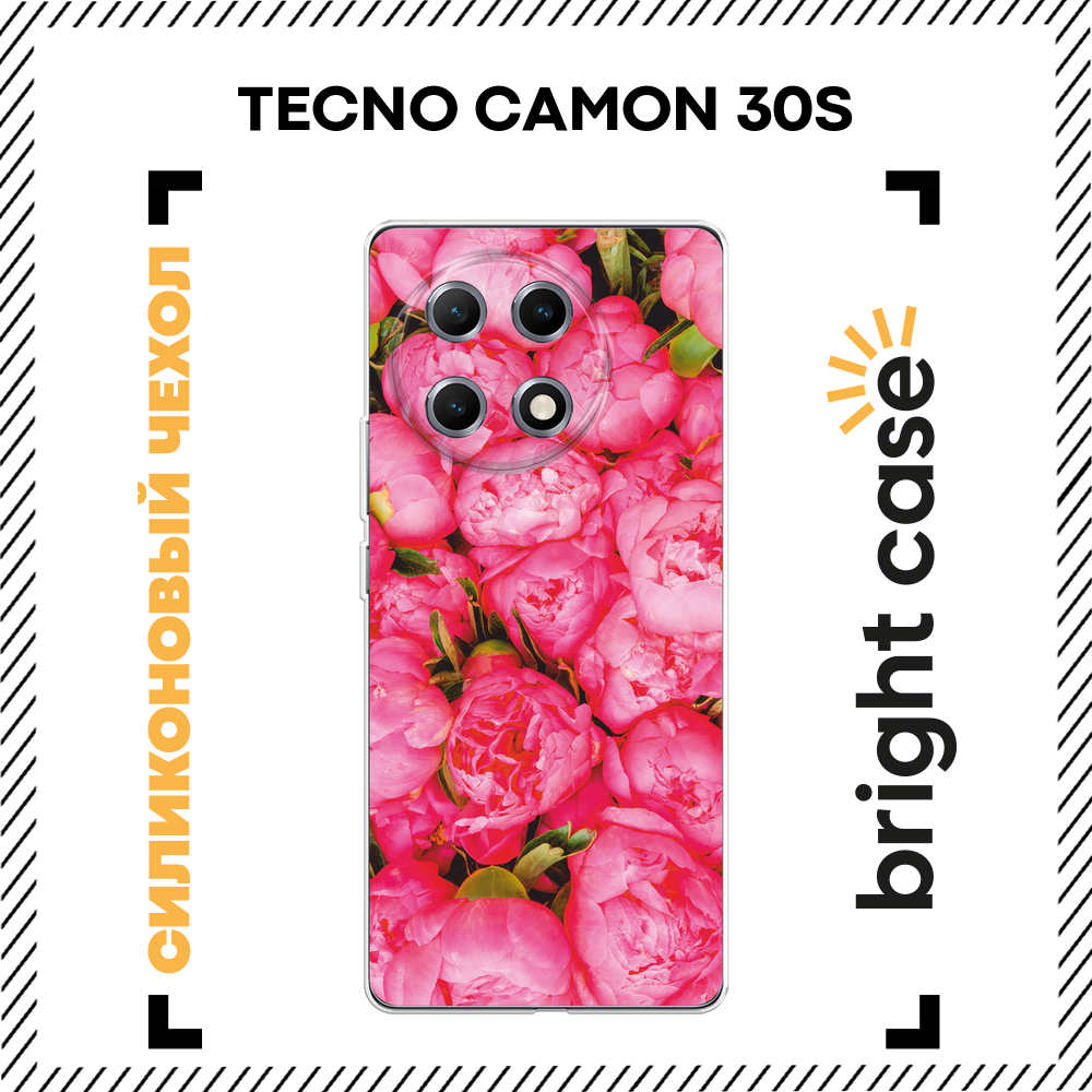 Силиконовый чехол на Tecno Camon 30S / Текно Камон 30S с принтом Пионы