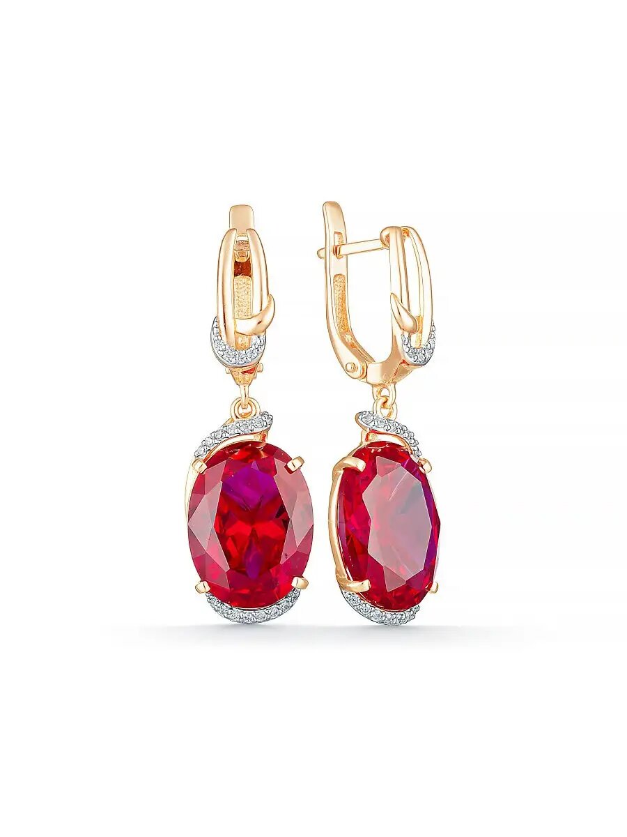 Серьги, красное золото, 585 проба, бриллиант, рубин