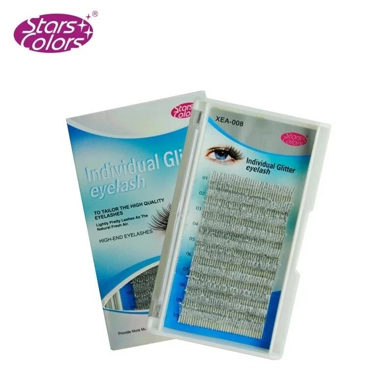 Блестящие ресницы Individual Glitter C Curl, Silver, 12 полосок