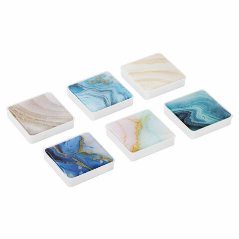 Магниты квадратные стеклянные 35 мм, набор 6 шт, Мрамор, BRAUBERG Glass, блистер, 272512