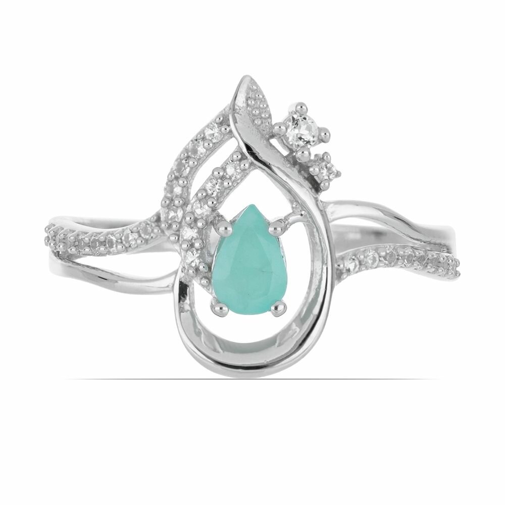 Кольцо, серебро, 925 проба, родирование, изумруд, топаз